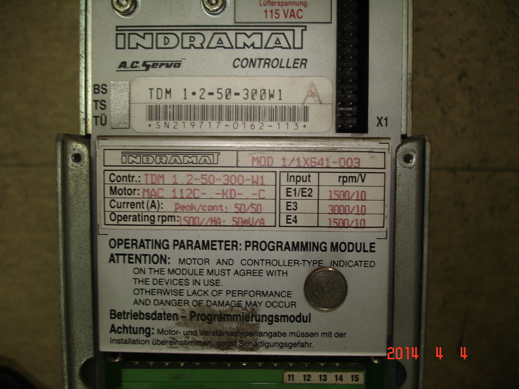 INDRAMAT AC SERVO CONTROLLER TDM 1.2-50-300W1,BAM-432T Turbo BERKELEY ...