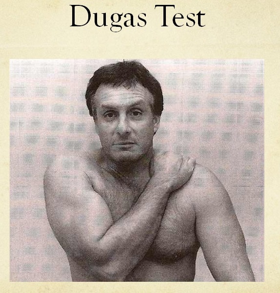 shoulder capsule의 dislocation검사 Dugas Test - 특수 이학적 검사법 - 치료적 맞춤운동 ...