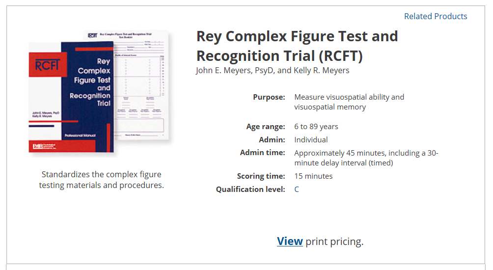 Rey Complex Figure Test and Recognition Trial (RCFT), John E. Meyers ...