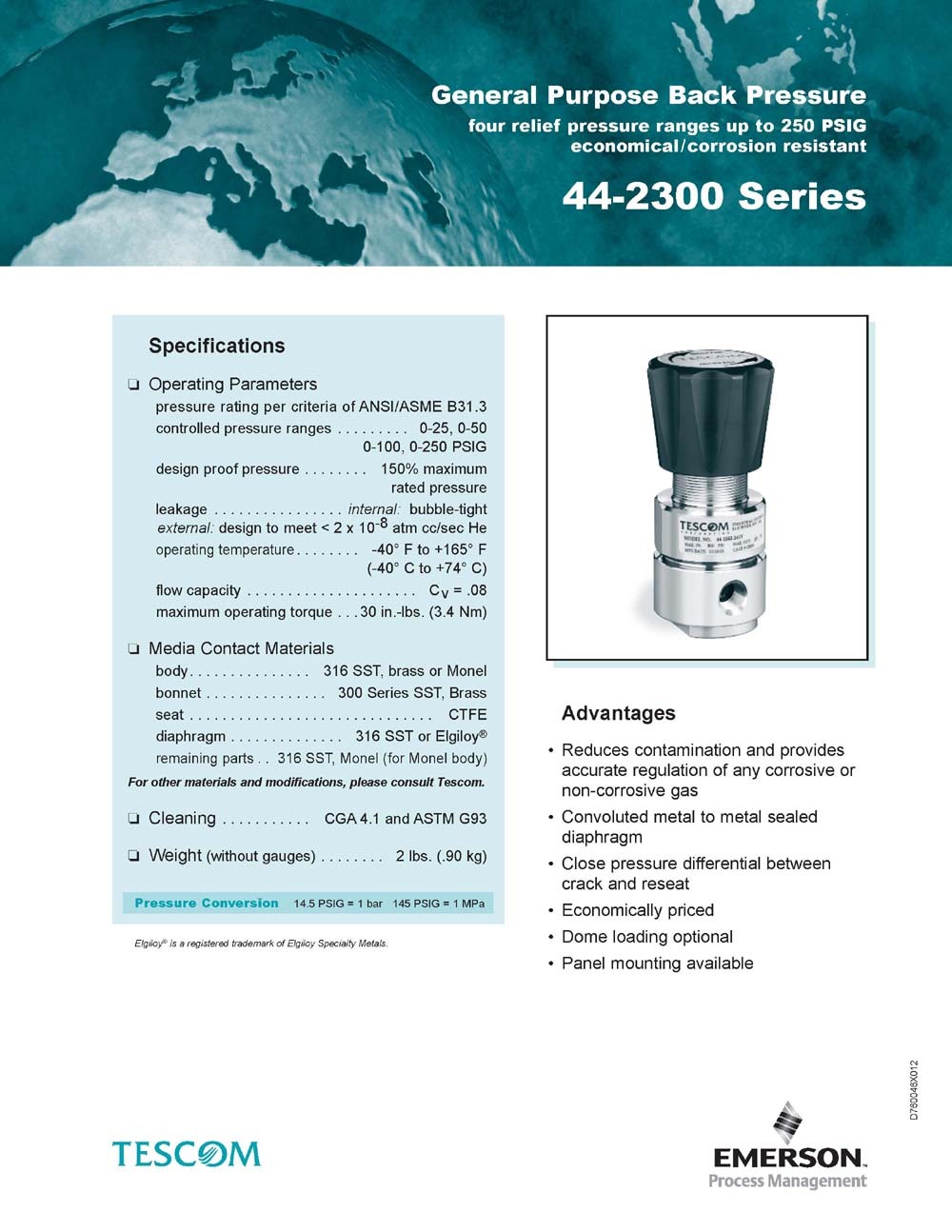 테스콤 레귤레이터 TESCOM Regulator [44-2300 series] - 압력조정기(Pressure Regulator ...