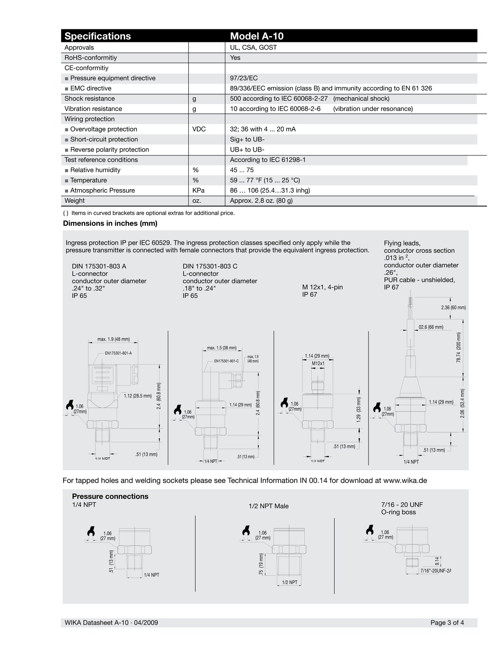 [A-10] WIKA Pressure Sensor 비카압력센서 - 압력센서(Pressure Tranducer, etc ...