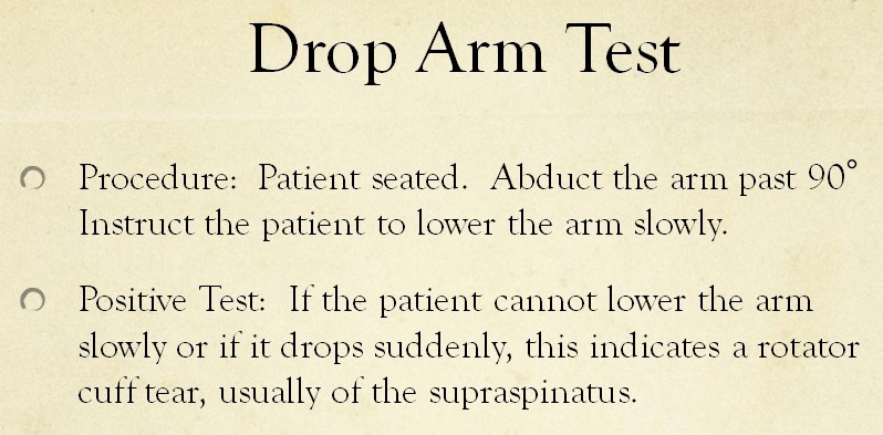 회전근개 파열 검사 Codman's drop arm test - 특수 이학적 검사법 - 치료적 맞춤운동, 비타미네, 영성 연구소