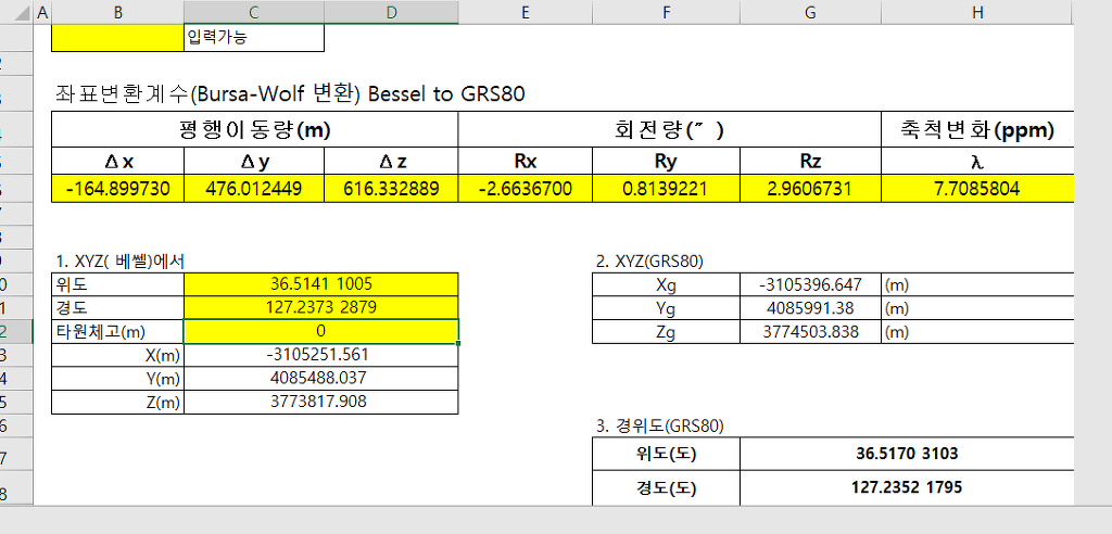 Re:측지계 변환오차 확인 겸 좌표를 통한... - 세종시 1559번 지적도근점의 GRS80 변환후 거리차 2cm 맞추기 ...