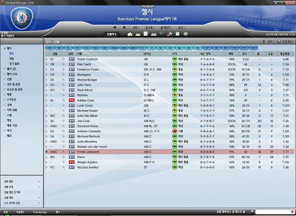 첼시 08-09시즌 2연속 트레블 달성! - FM2008 팀 이야기 - 챔피온쉽 매니저 - 대한민국