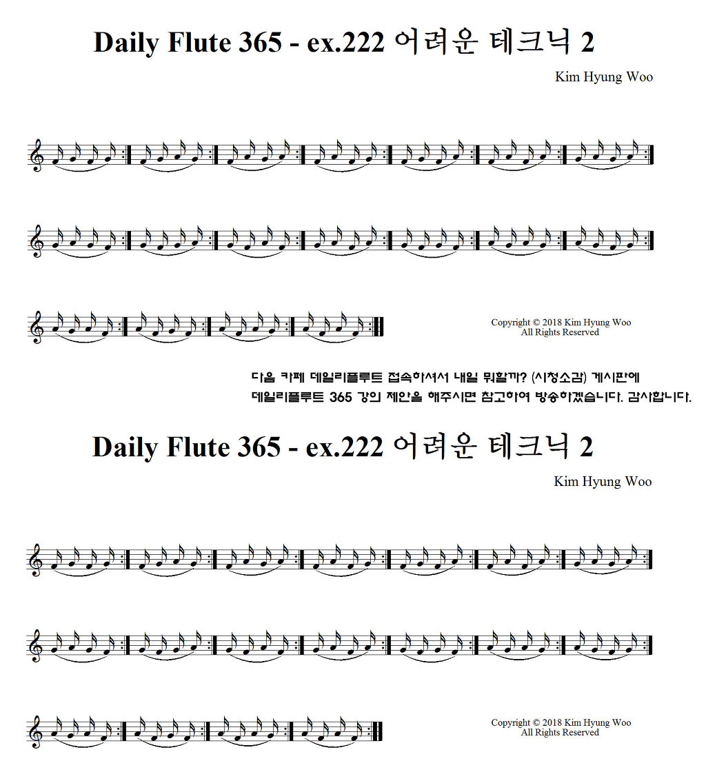 플룻팁 222 플루트 테크닉 고도한 테크닉2 플루트레슨 플루트연주영상 플룻악보제공 데일리플루트365 종영 데일리플루트 365 플룻전문동호회 데일리플루트 한국